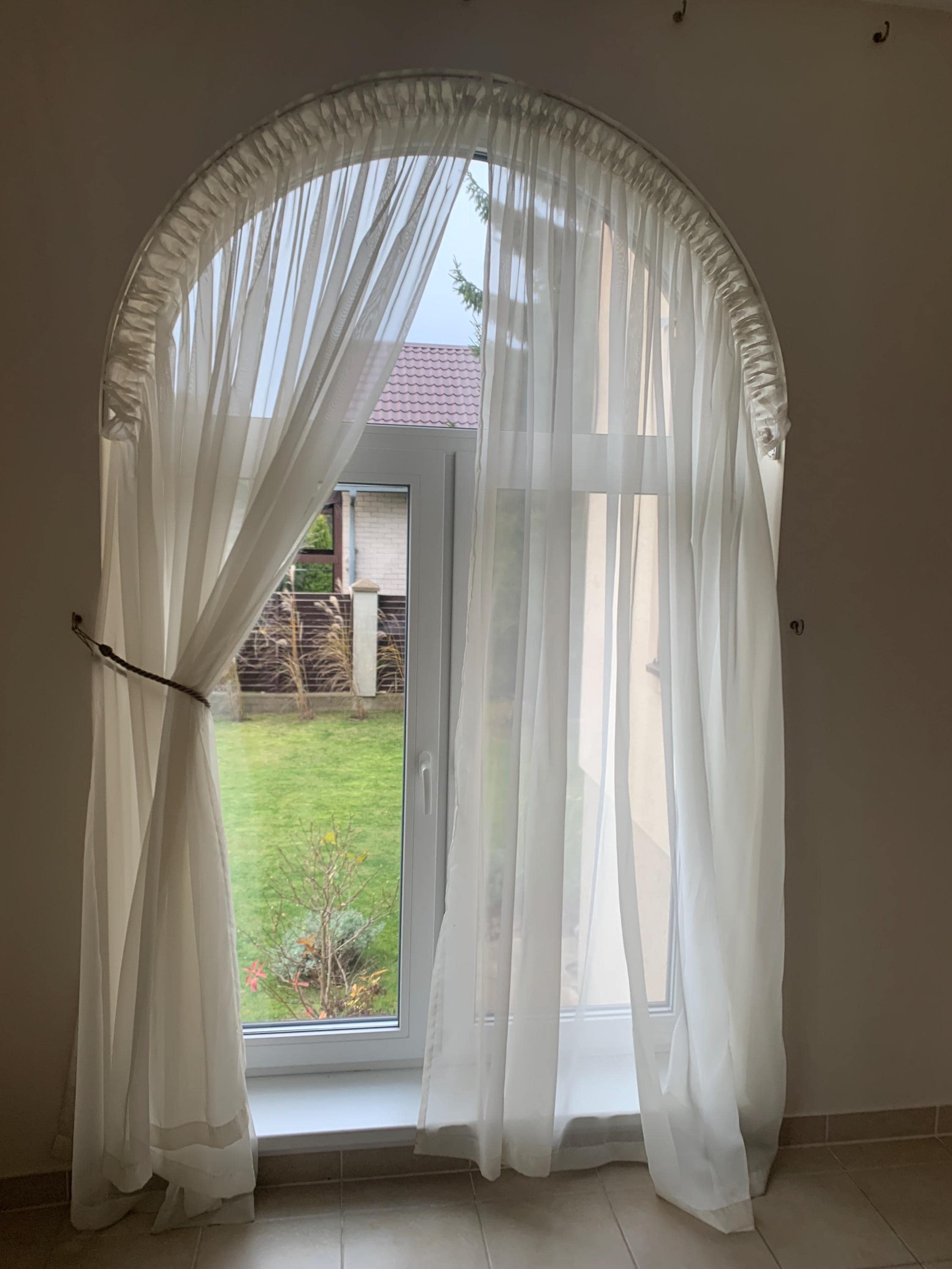 Sheer Arched Window Curtain Cream/off-white Drapes Soft Daylight ...
