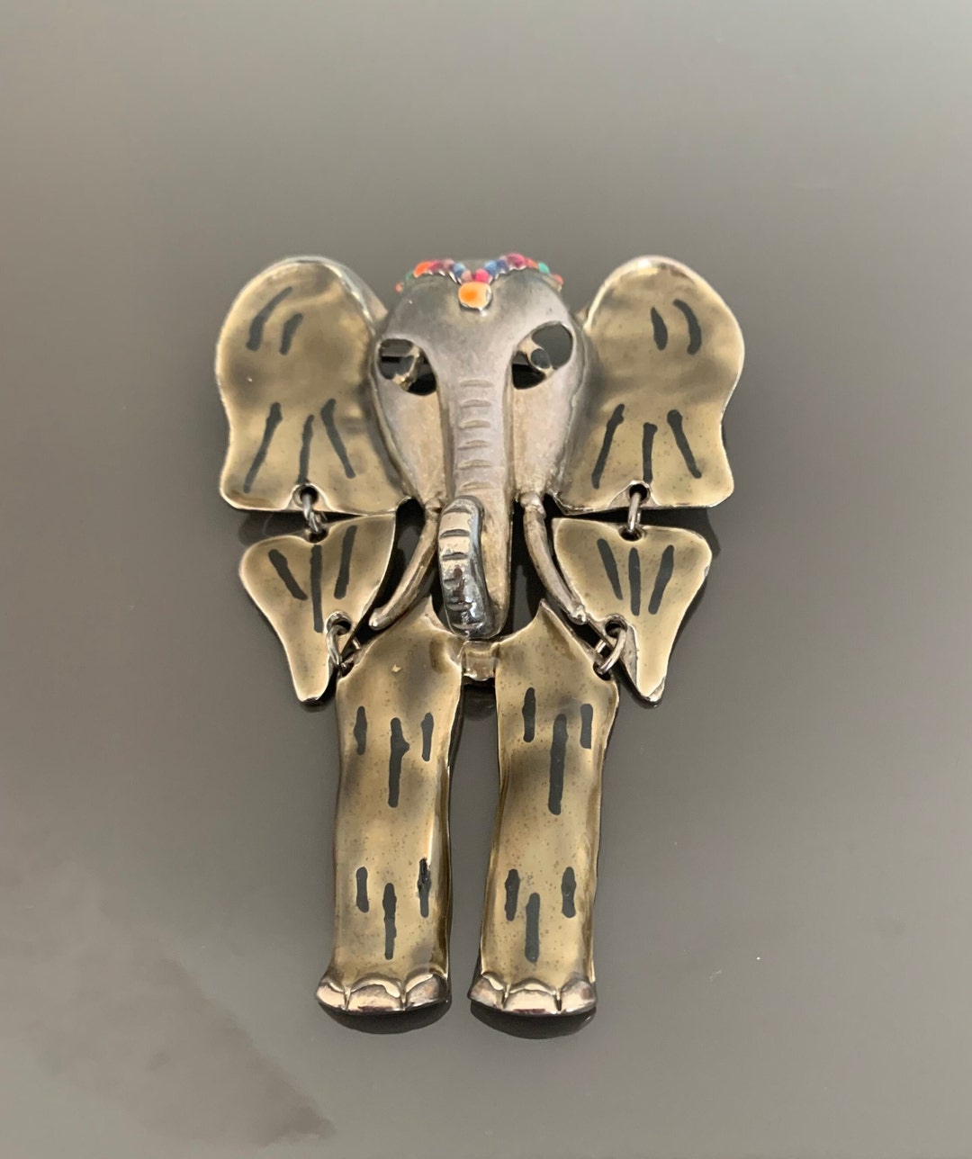 Vintage 1990s Don Lin Elephant Brooch Pin Large Silver Tone Multicolor ...