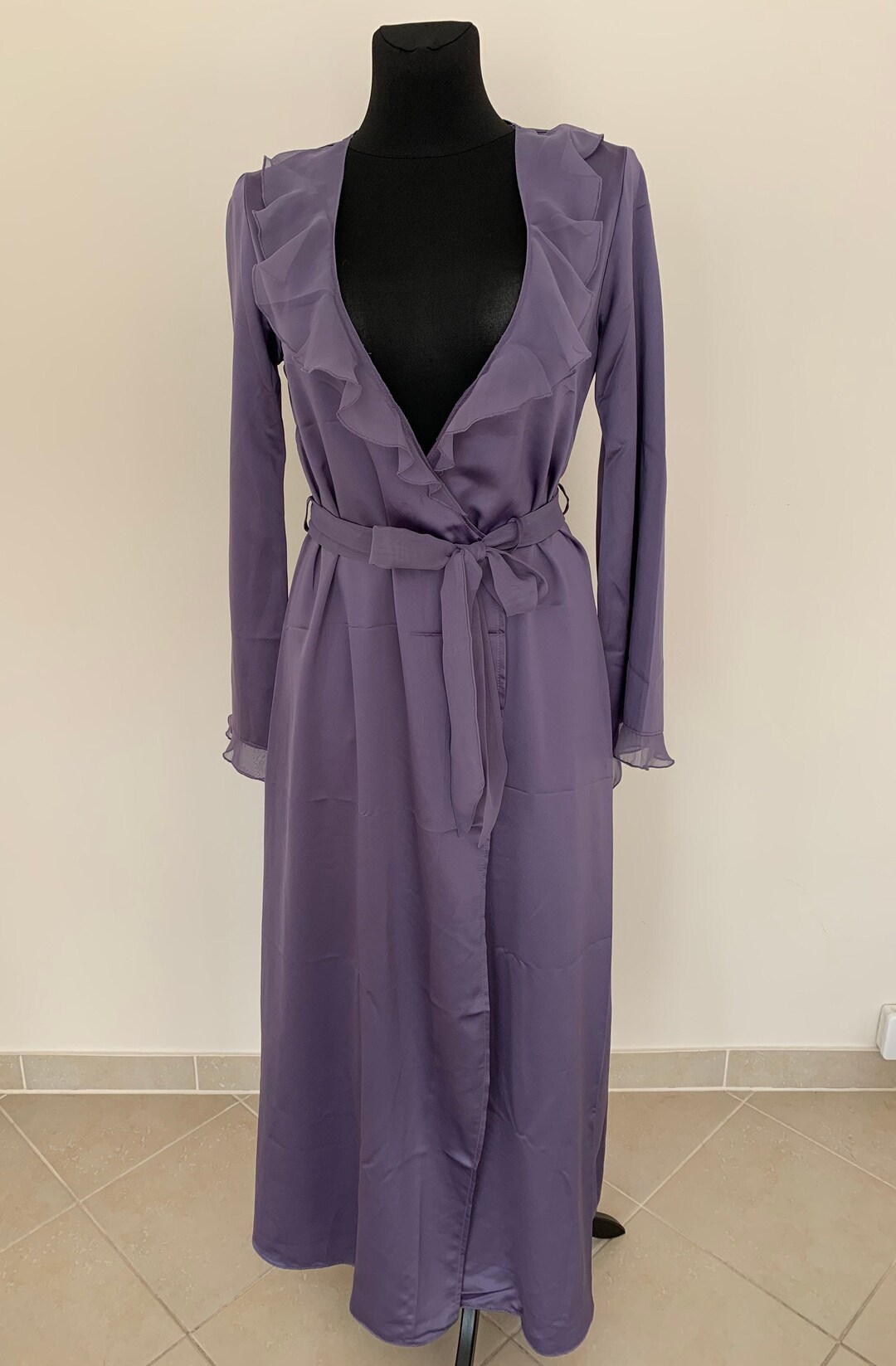 Vintage Robe by Janet Reger Long Purple Robe With Ruffles Luxury ...