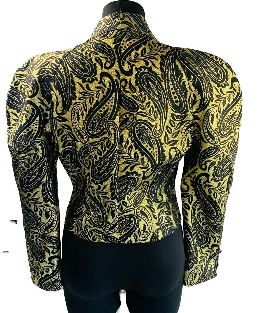 Vintage Retro 80s Jacket Brocade Jacket Gold Colored Jacket Extended ...