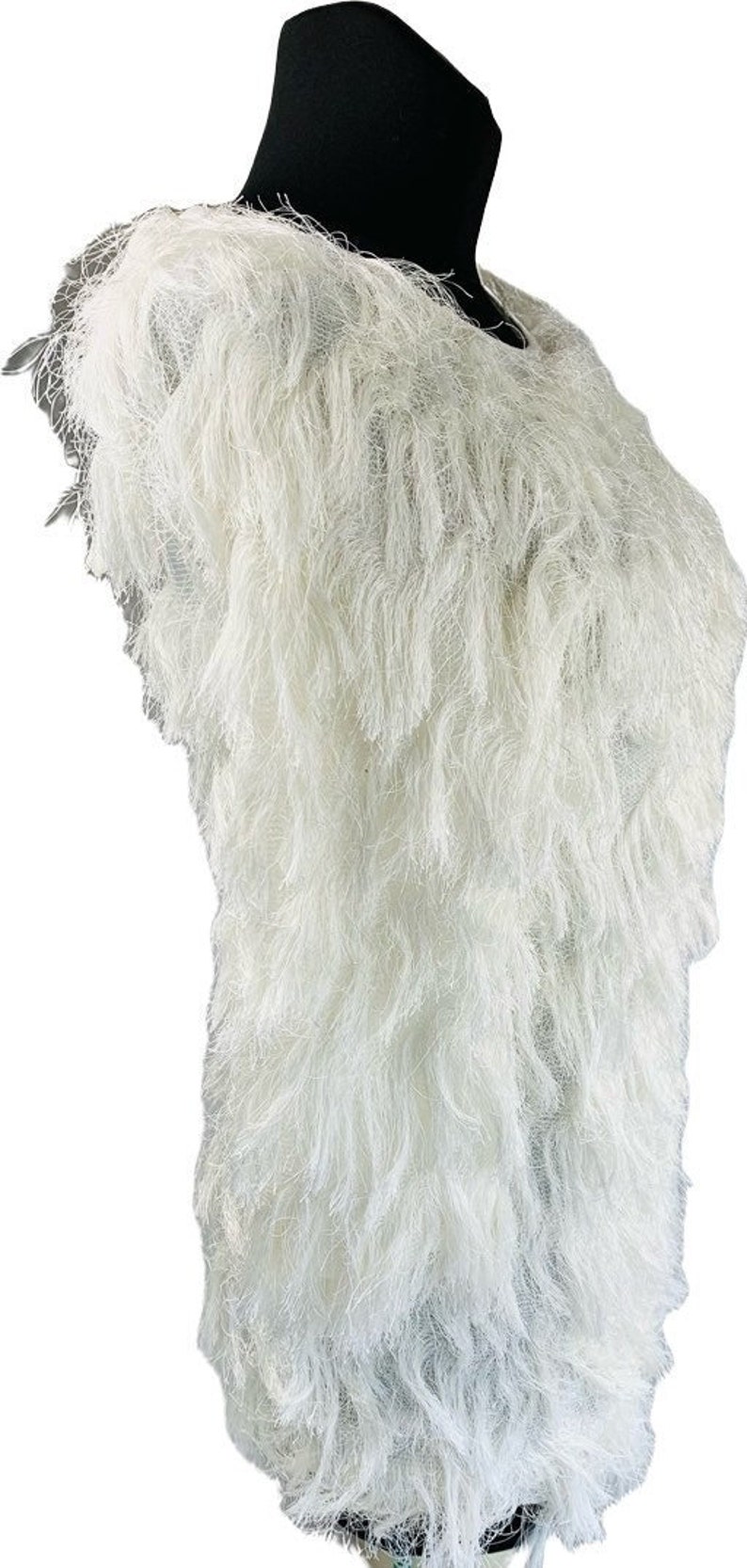 Vintage White Fuzzy Furry Shaggy Sweater Long Fluffy Soft Jumper Double ...