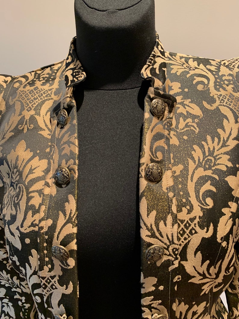Vintage Retro 90s Jacket Brocade Long No Closure Jacket Gold Colored ...