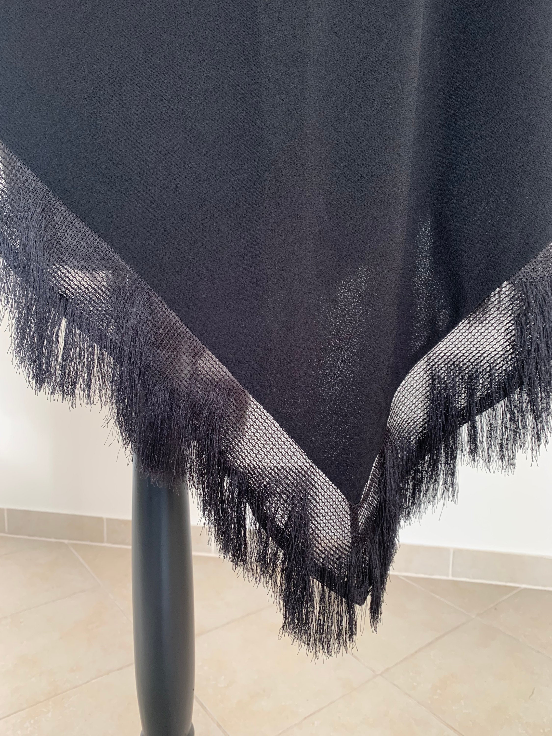 Luxury Black Cape With Tassels Womens Size S/M Black Thin Cape With ...