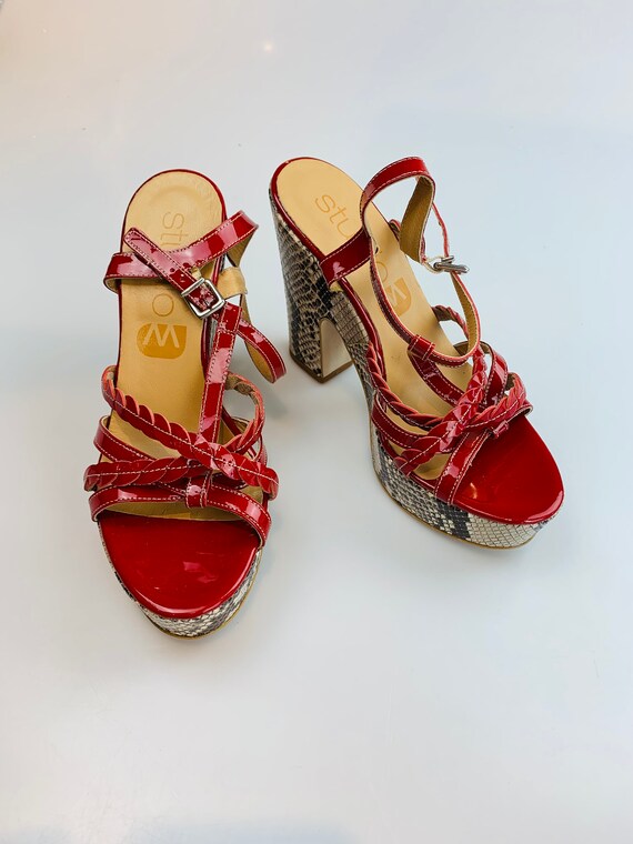 Platform Sandals Snakeskin pattern Studio M Heels Red… - Gem