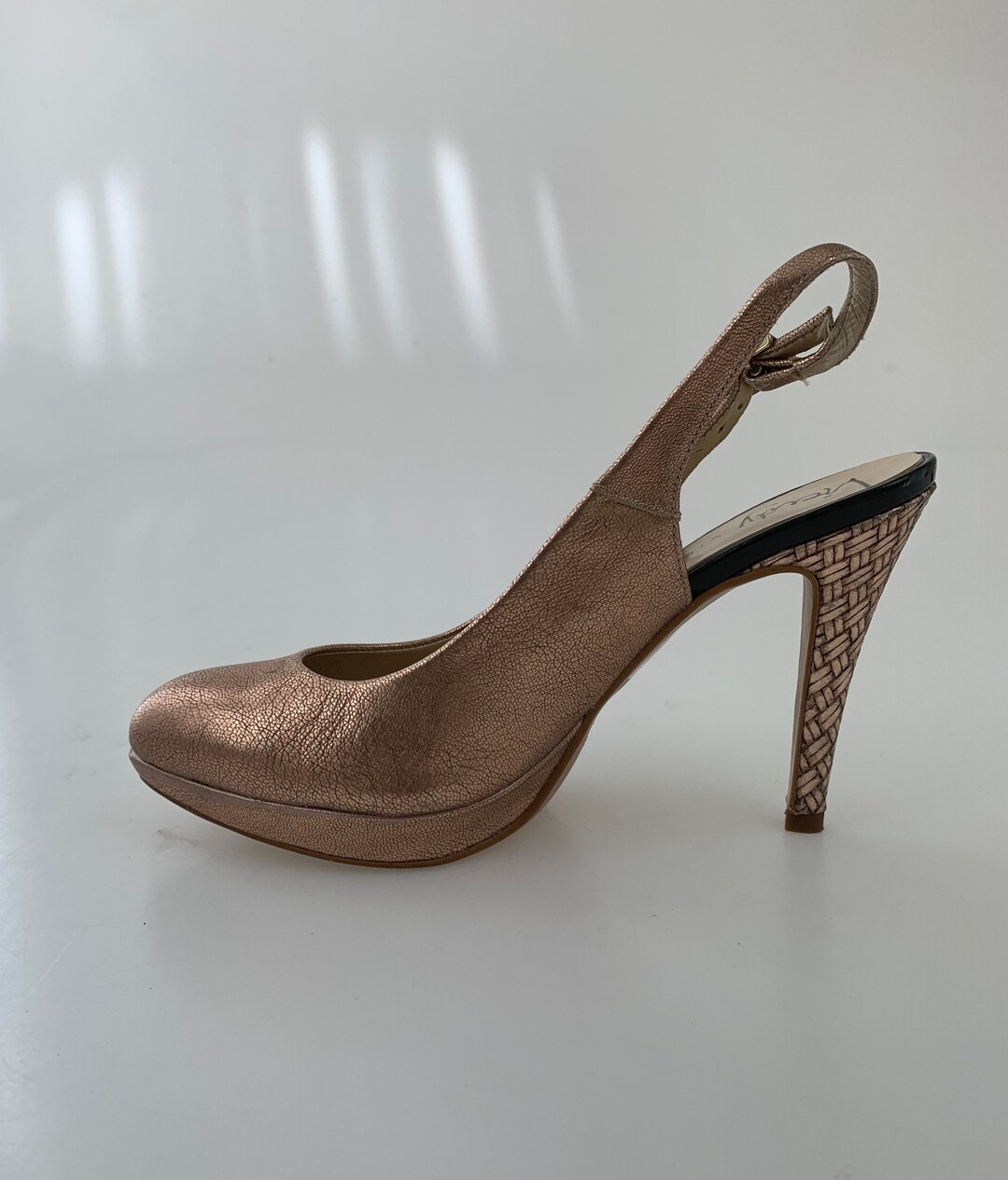 Shiny Rose Gold Slingback Heels Vintage VIENTY Shoes Chunky Party Heels ...
