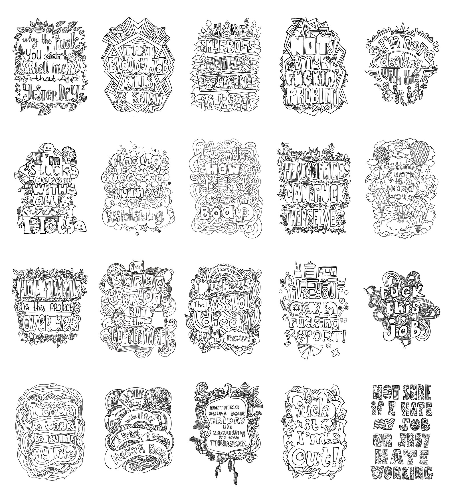 I Hate My Job Digital Coloring Pages, Printable Coloring Book,swear ...