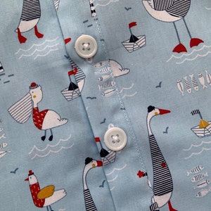 Short Sleeve Shirt With Mandarin Collar in Seaside Character Print ...