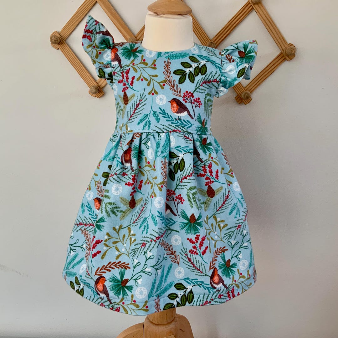 Handmade Girls Robin Dress, Brushed Cotton Festive Outfit, Sash Tie - Etsy