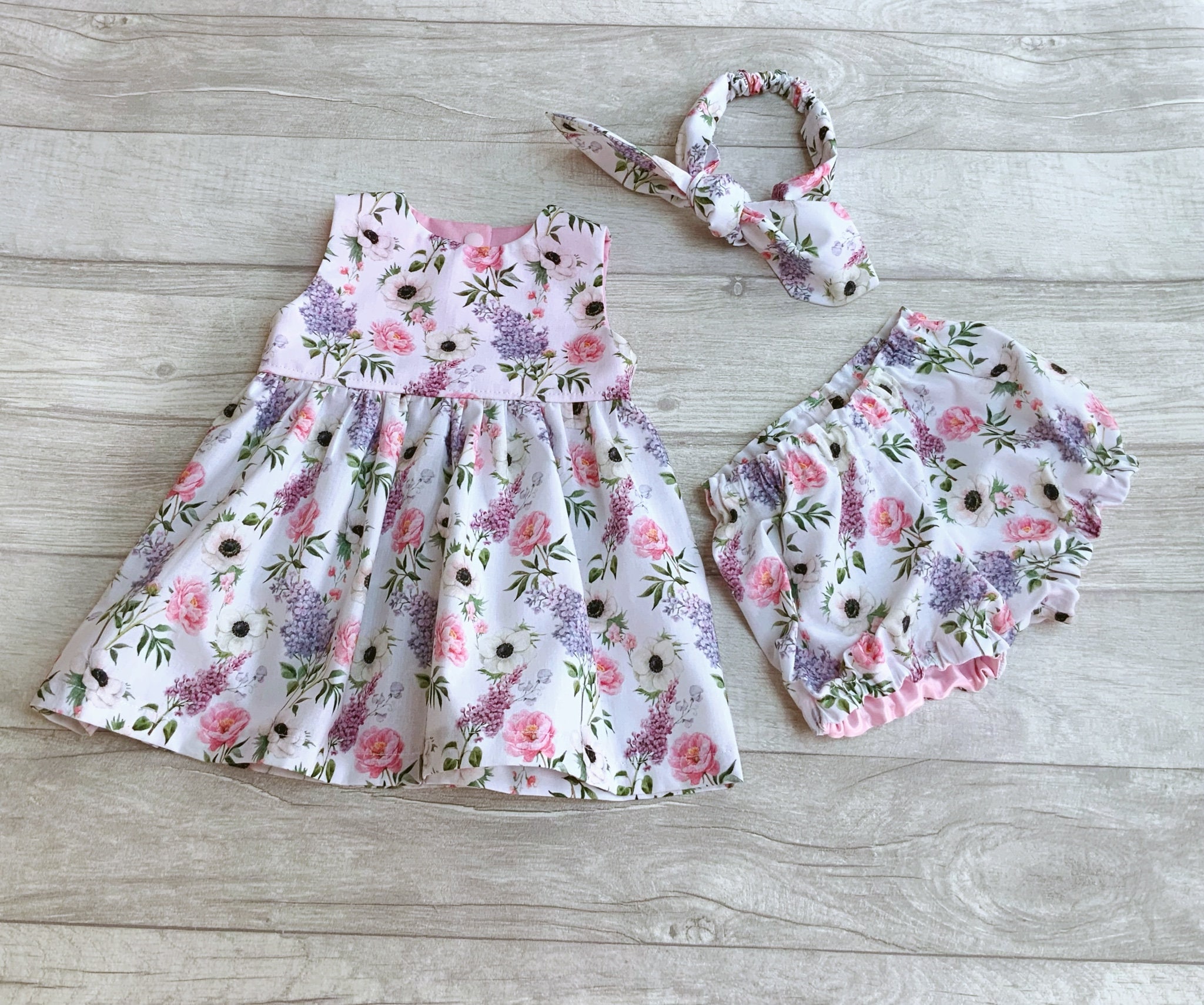 Girls Summer Floral Dress Matching Bloomers and Headband - Etsy