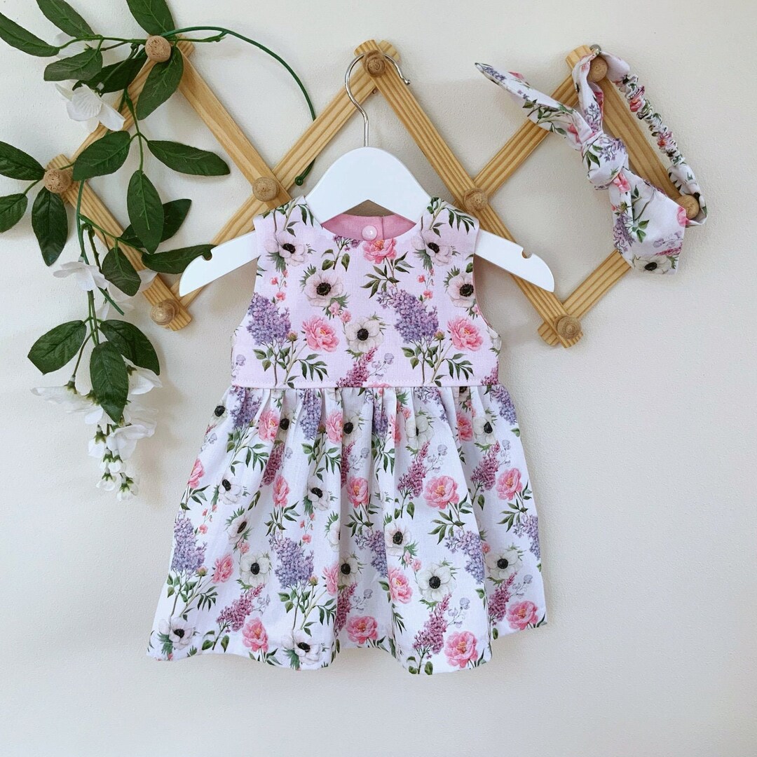 Girls Summer Floral Dress Matching Bloomers and Headband - Etsy