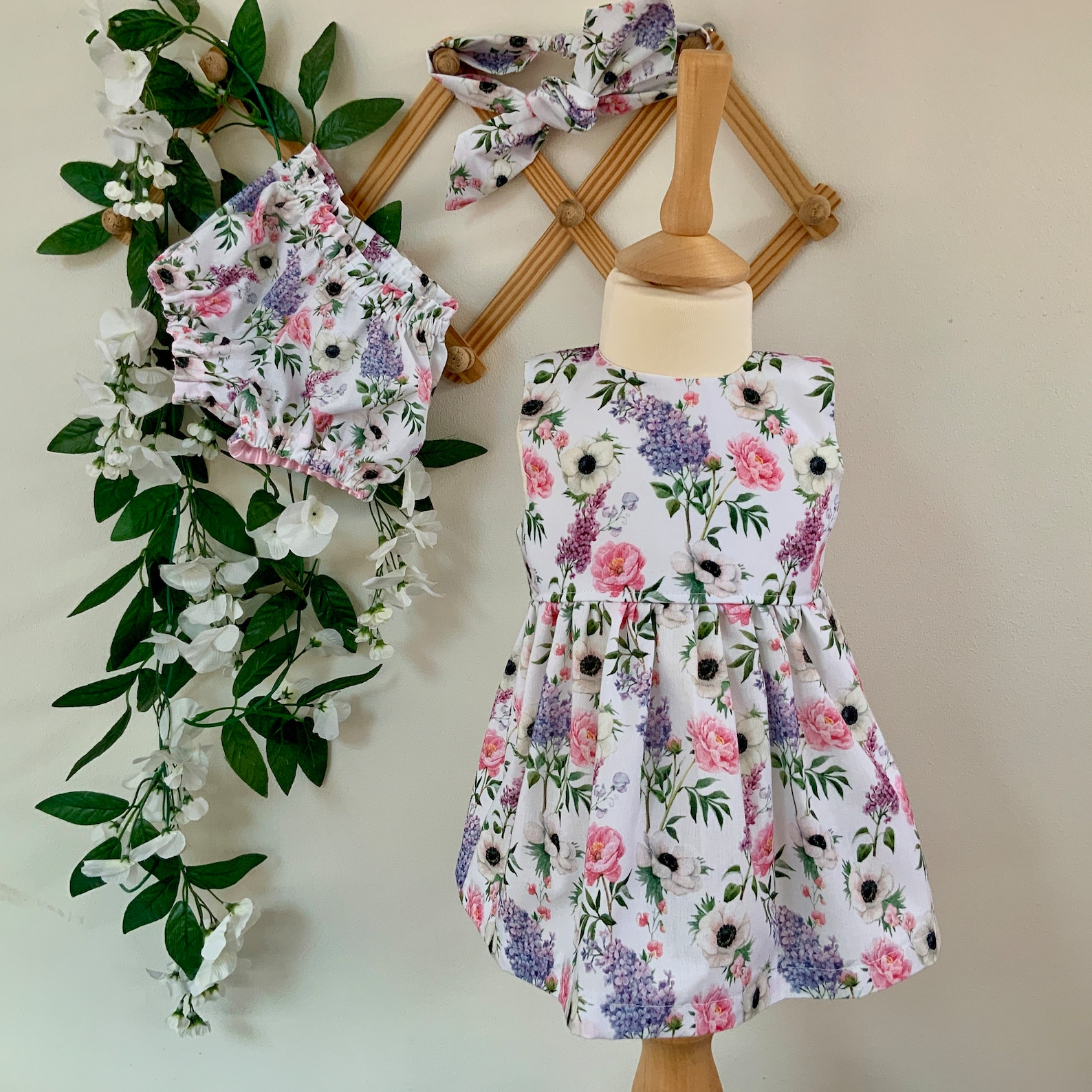 Girls Summer Floral Dress, Matching Bloomers and Headband Option ...