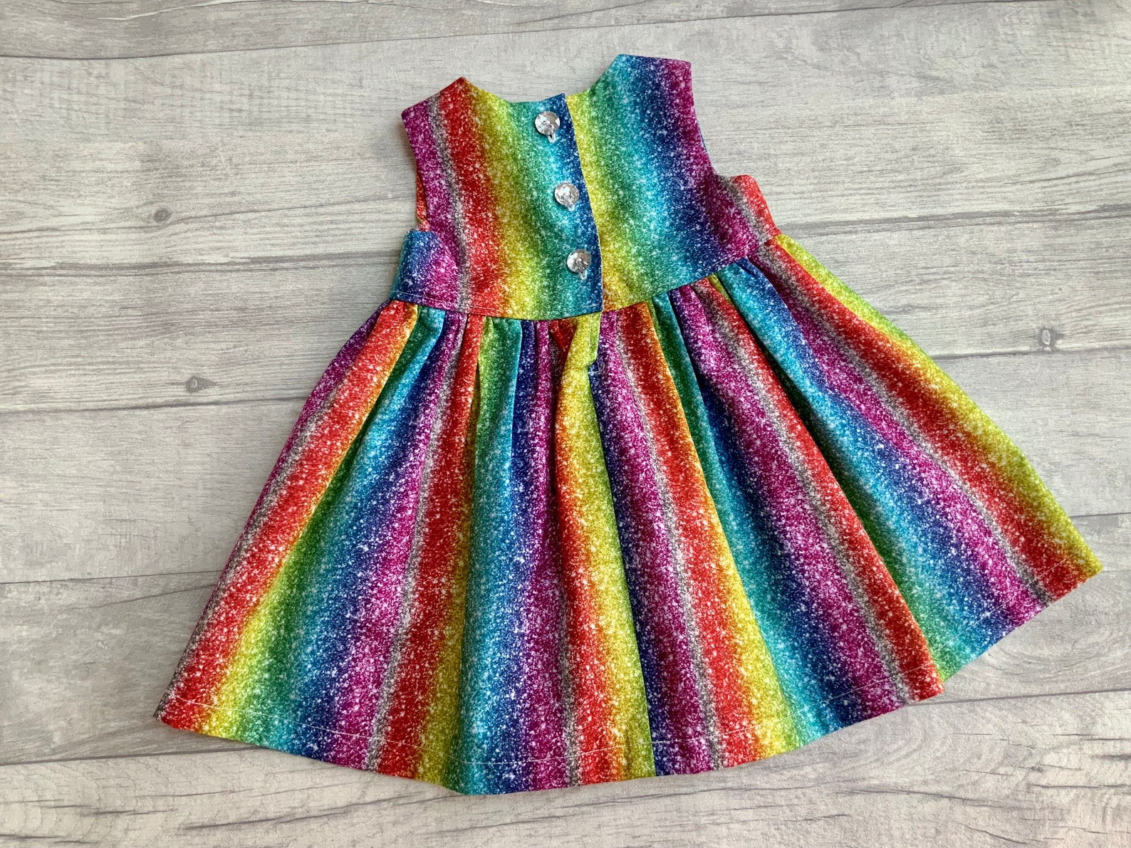 Girls Rainbow Stripe Sleeveless Dress in a Sparkle Effect | Etsy