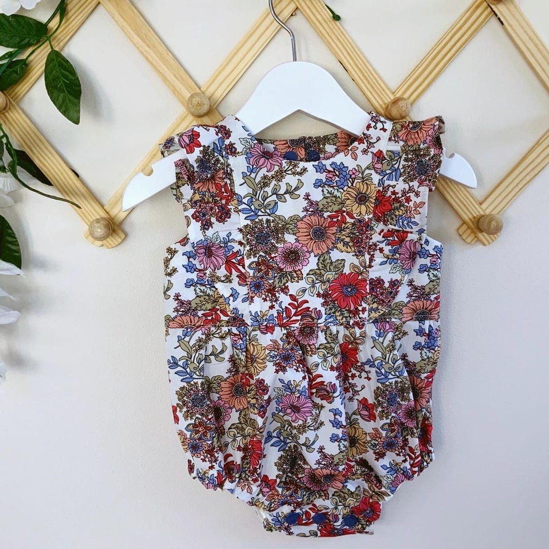 Floral Baby Romper: Vintage Style Ruffle Bodice, Cotton Playsuit - Etsy