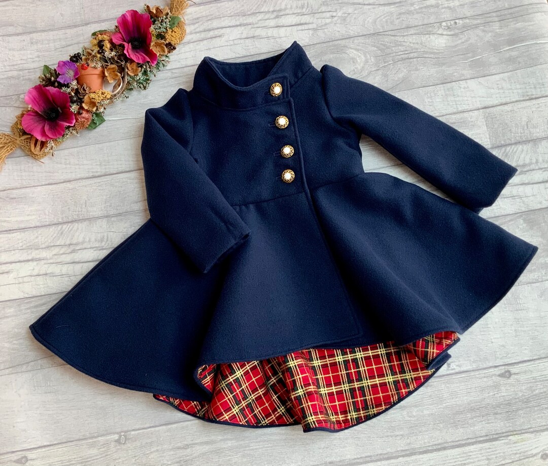 Girls Navy Blue Winter Coat Fully Lined With Hi-lo Hem, Duchess Style ...