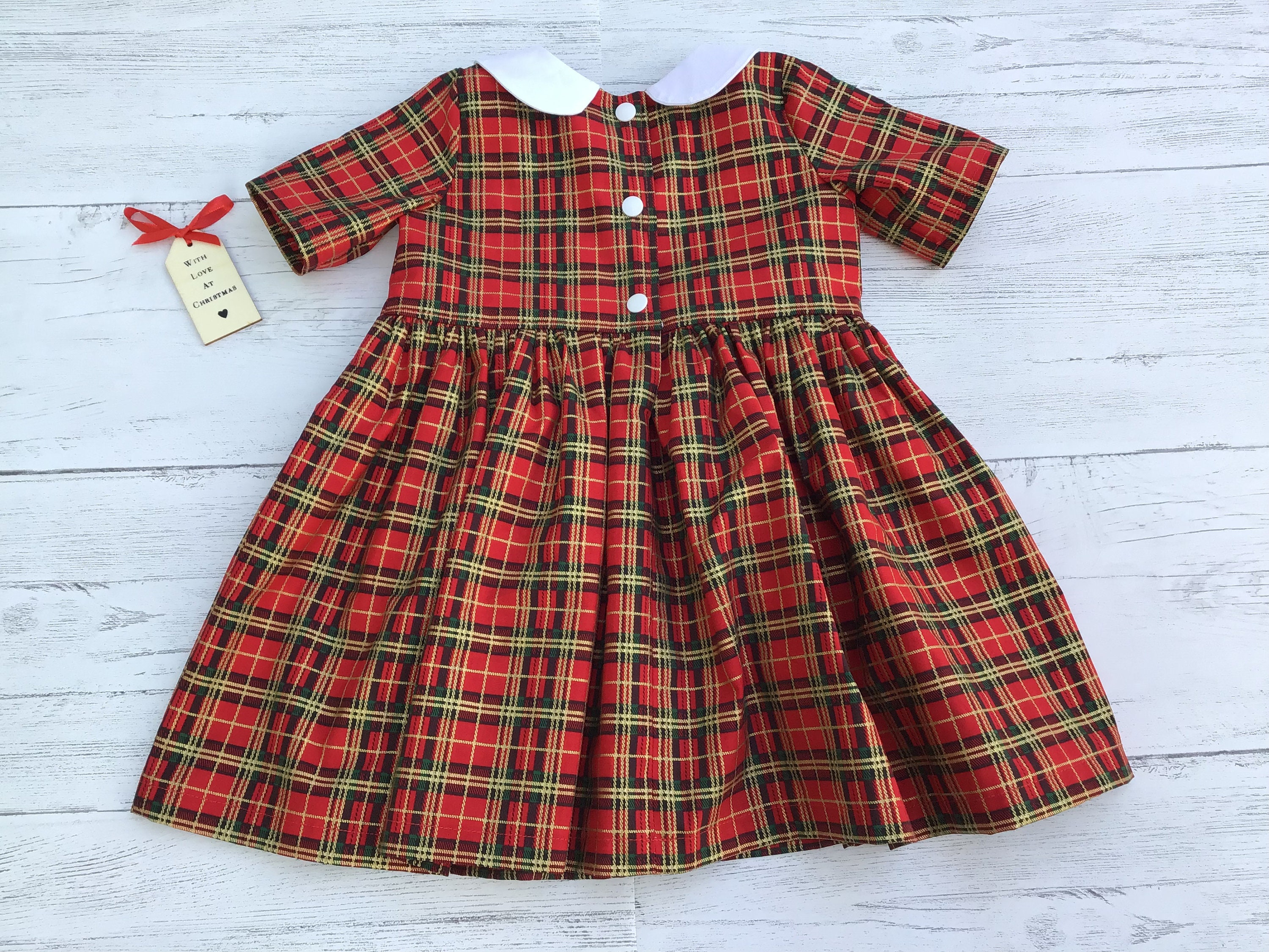 Girls Red Tartan Dress, Peter Pan Collar, Cotton, Festive Holiday Wear ...