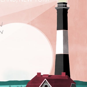 Fire Island Lighthouse Illustration - Fire Island Travel Poster - Long ...