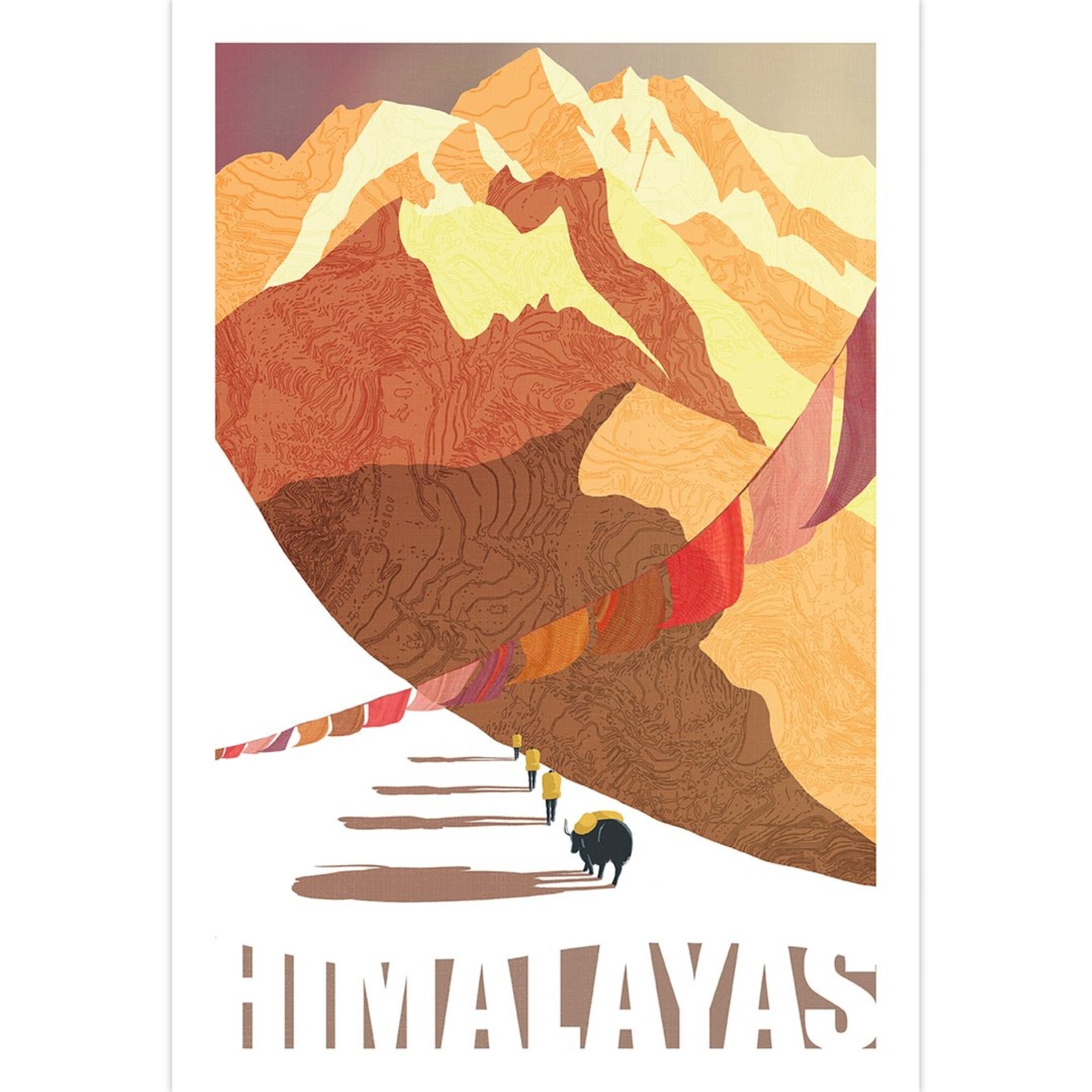 Himalayas Trekking Illustration Himalayas Travel Poster | Etsy