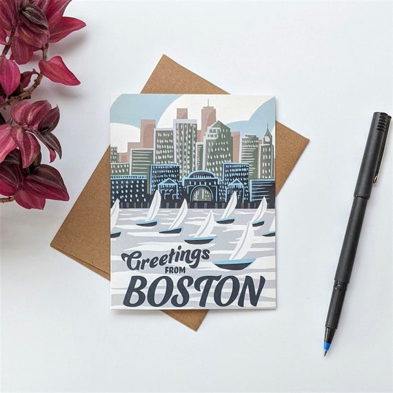 Greetings from Boston Greeting Card Blank Inside Boston | Etsy