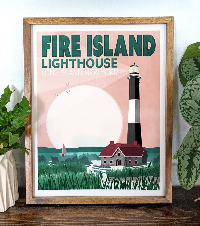 Fire Island Lighthouse Illustration Fire Island Travel | Etsy