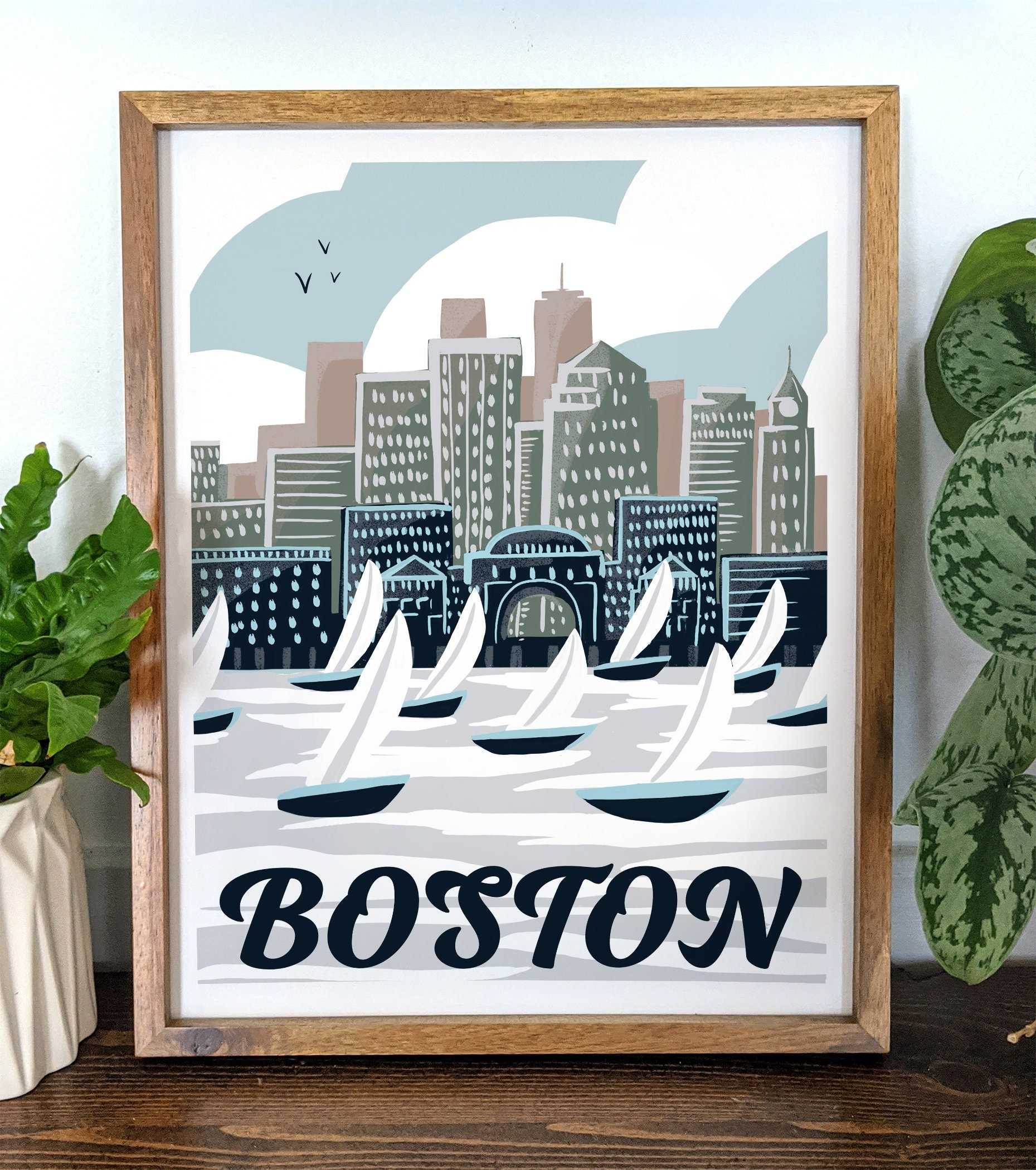 Boston Harbor Print - Travel Poster - Etsy