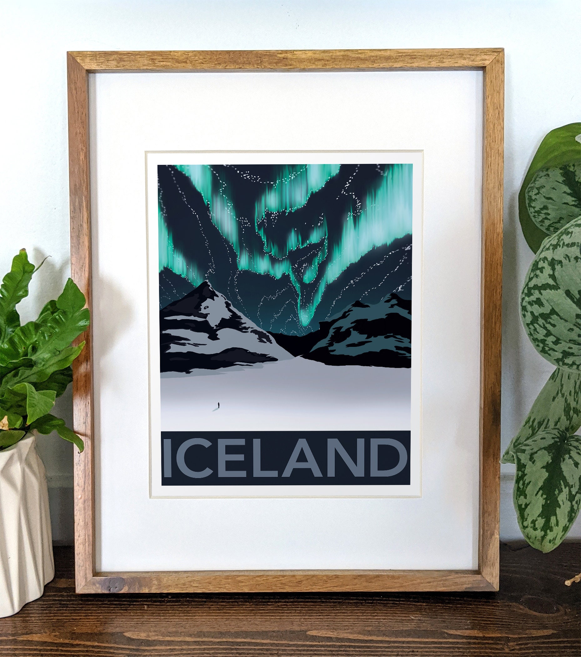 Iceland Illustration Iceland Travel Poster Northern Lights - Etsy
