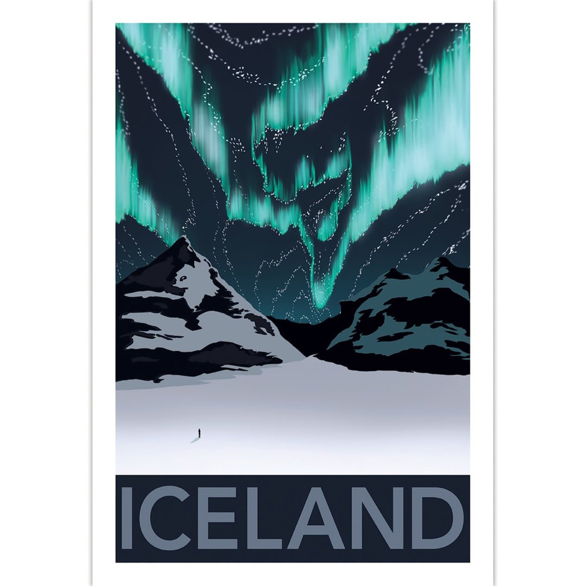 Iceland Illustration Iceland Travel Poster Northern Lights - Etsy