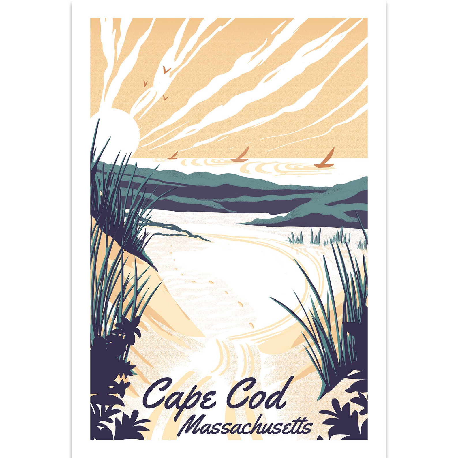 Cape Cod Illustration Cape Cod Travel Poster Beach - Etsy