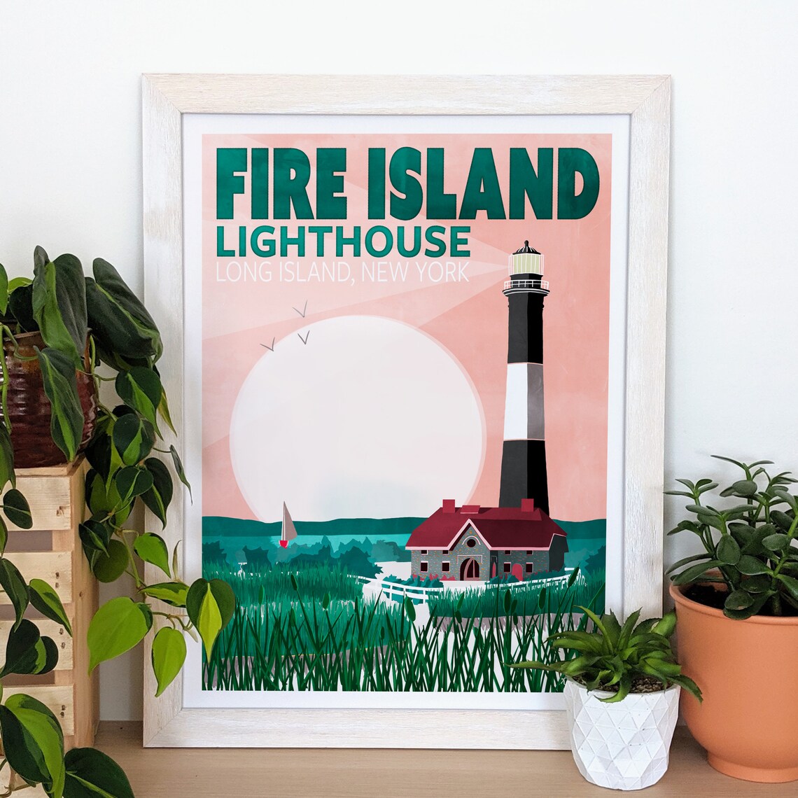 Fire Island Lighthouse Illustration Fire Island Travel - Etsy