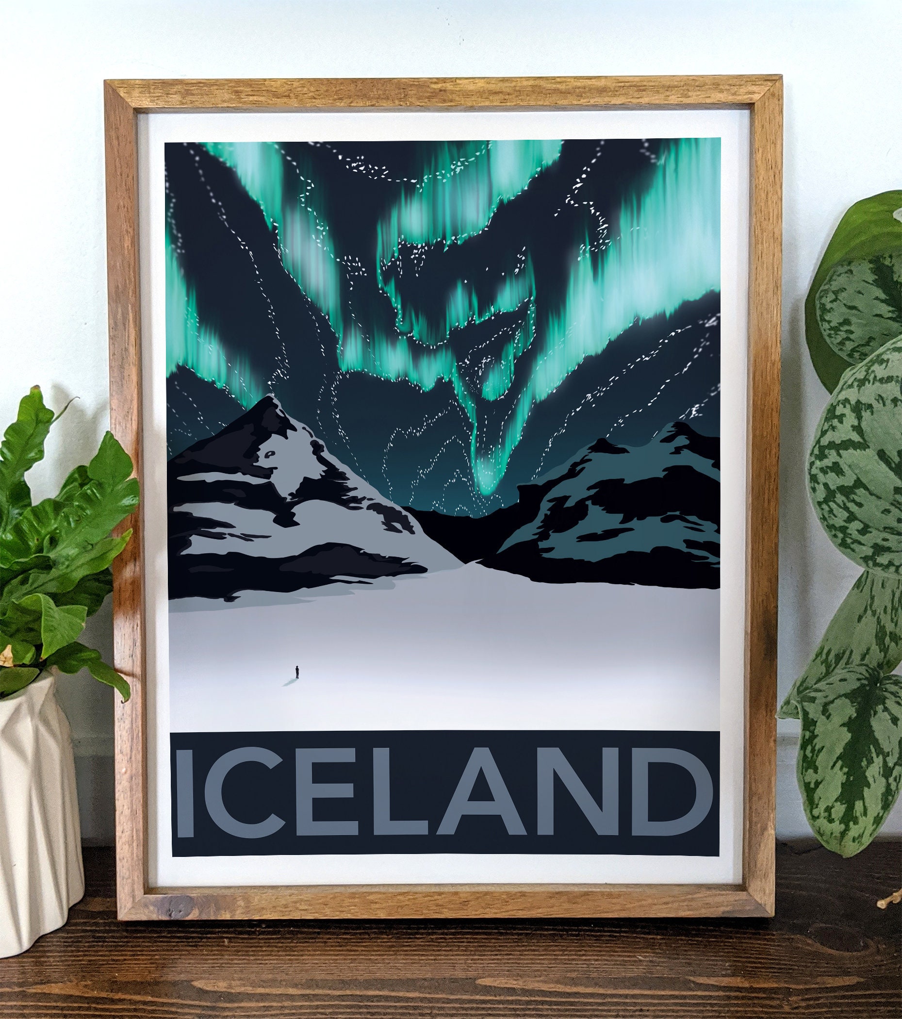 Iceland Illustration Iceland Travel Poster Northern Lights - Etsy