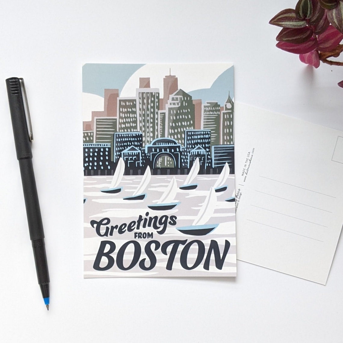 Greetings From Boston Postcard Boston Harbor Boston | Etsy