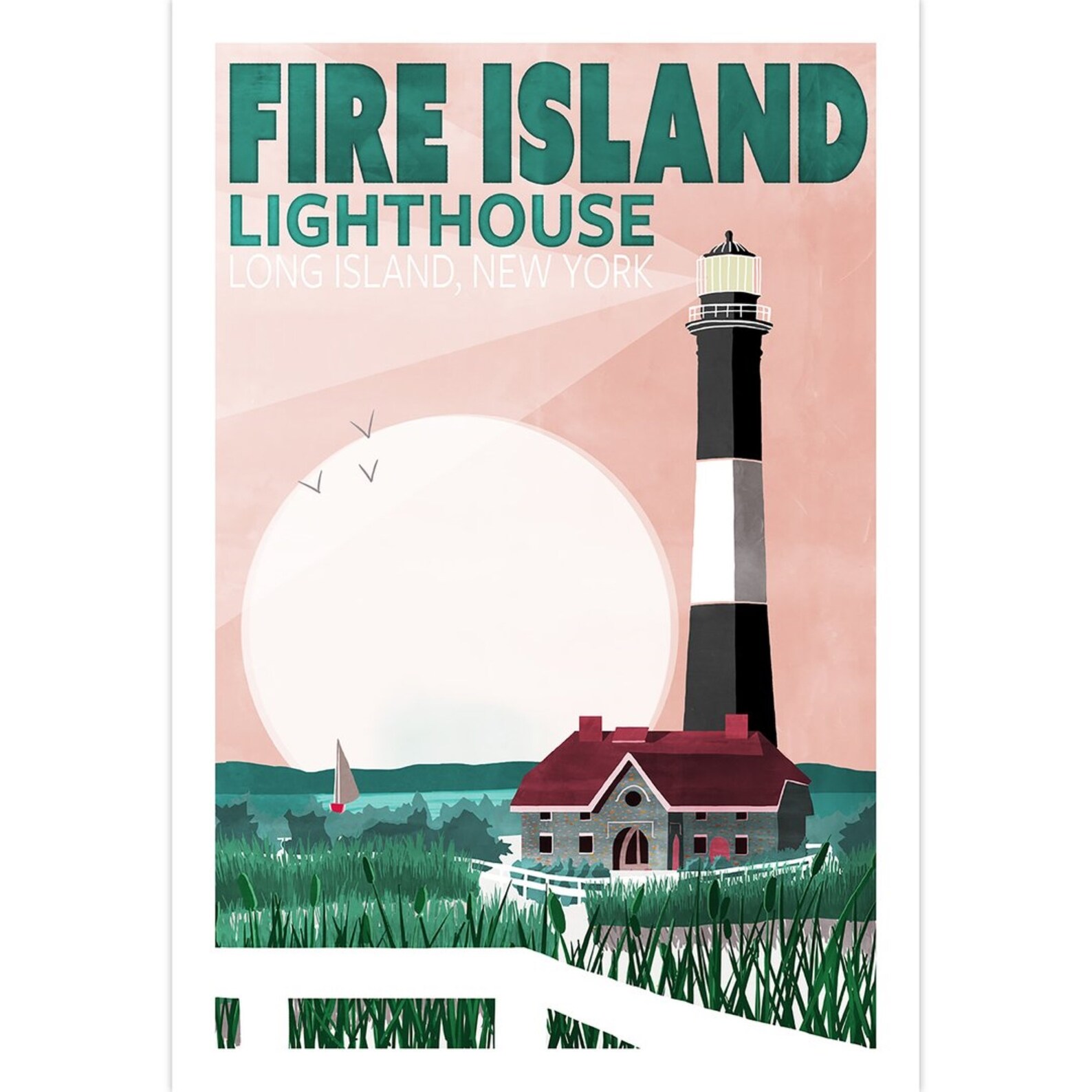 Fire Island Lighthouse Illustration Fire Island Travel | Etsy