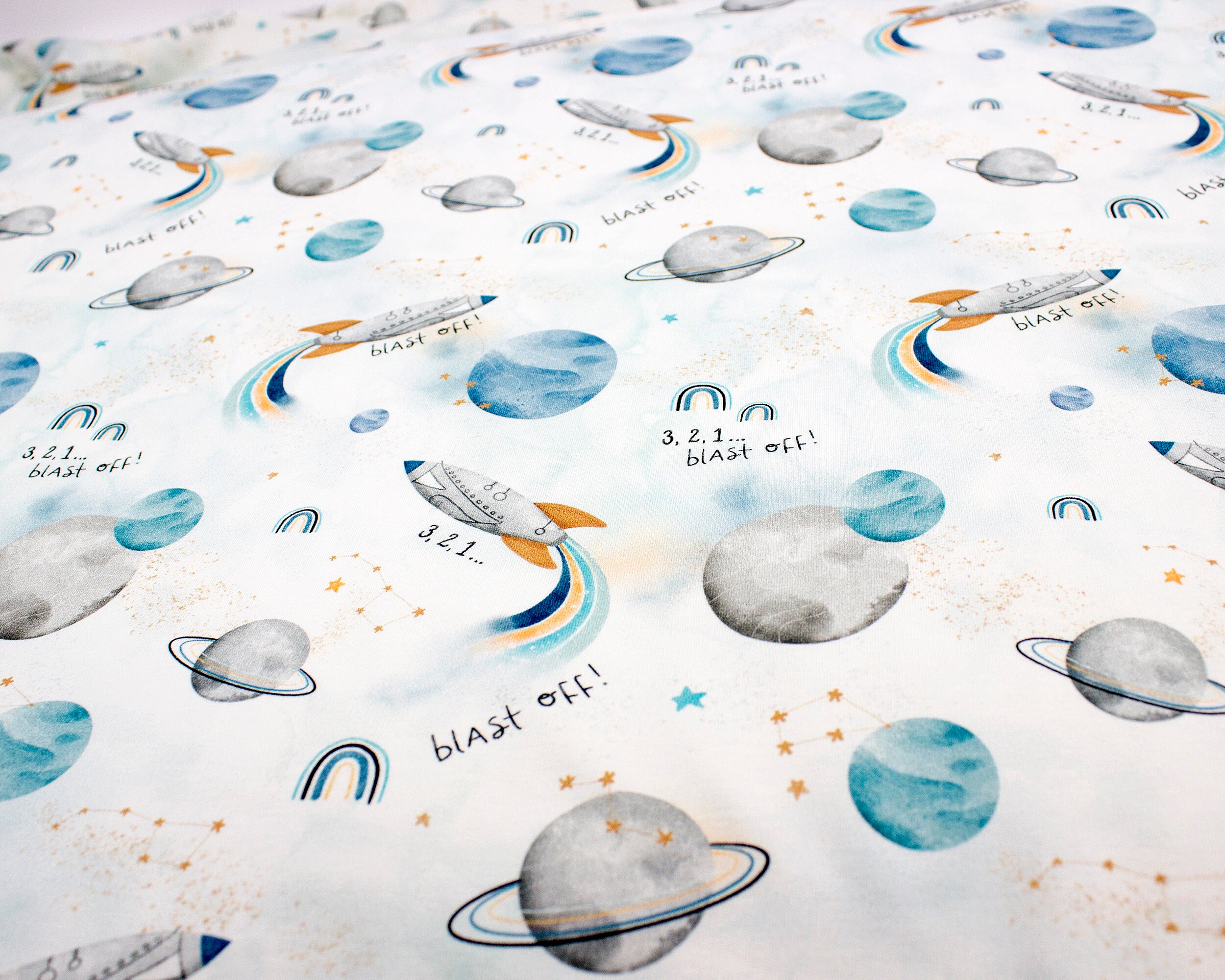 Space White Stretch Knit Fabric Digital Print Spaceship | Etsy