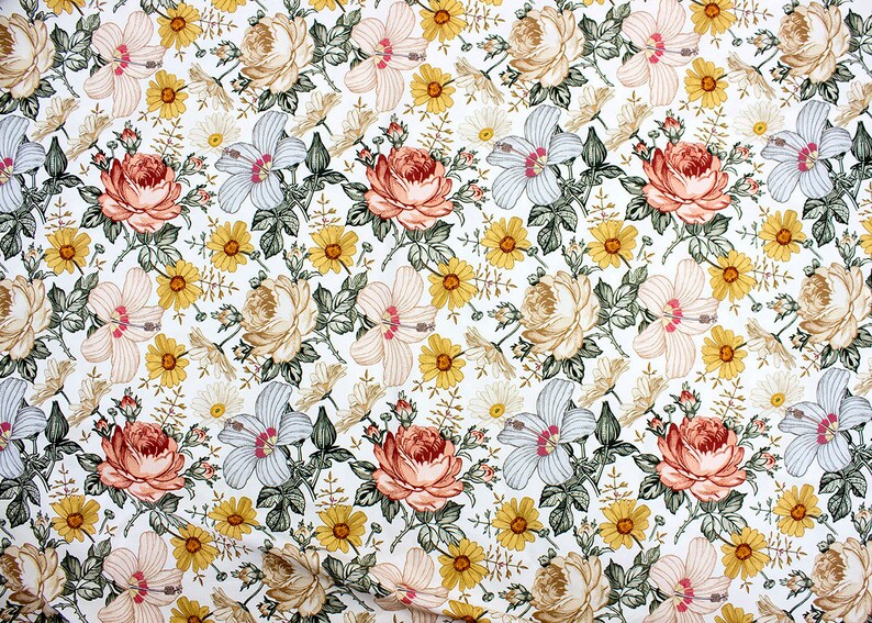 Vintage Floral Cotton Fabric: Retro Garden Print (61" Wide) - Etsy