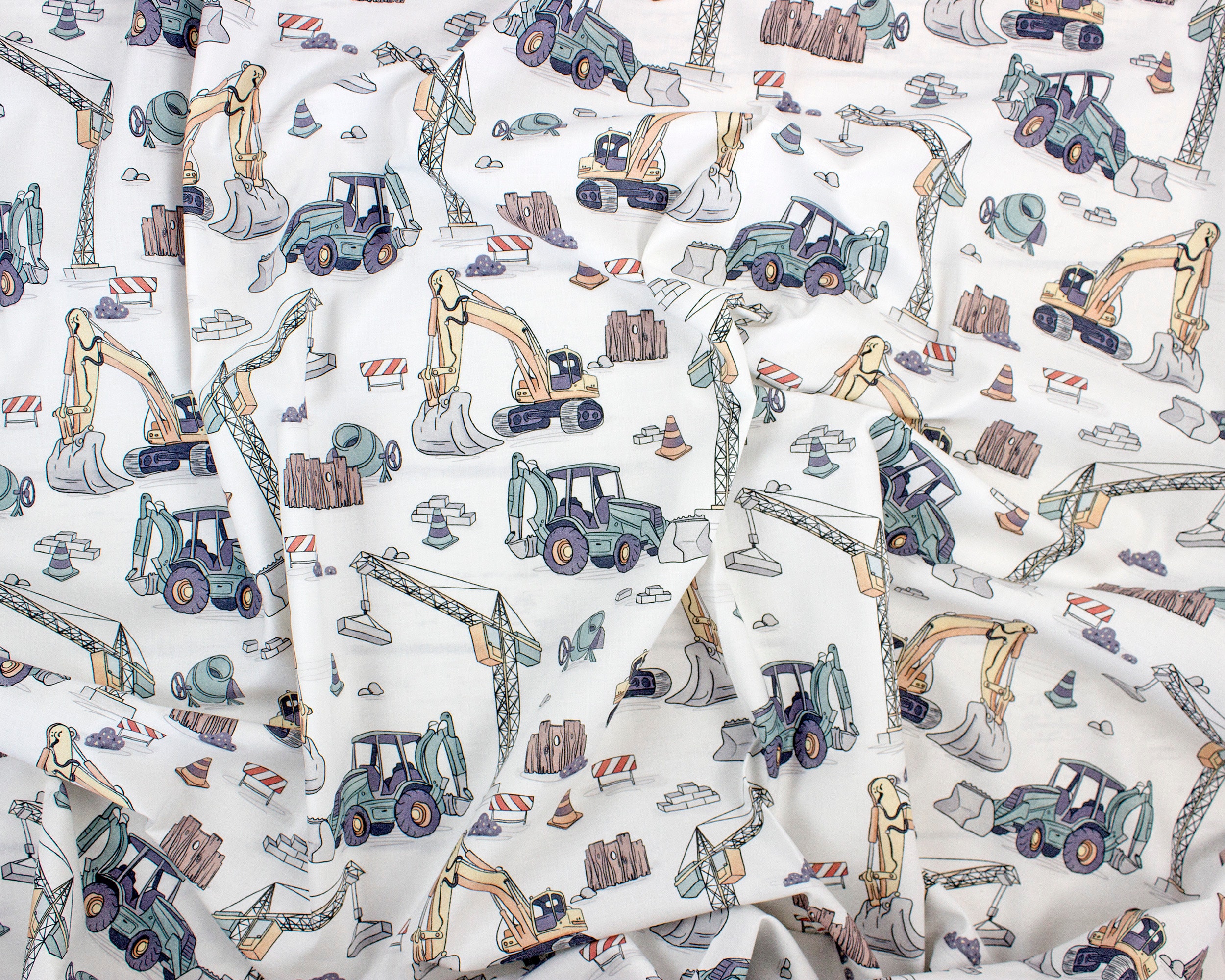 Construction Vehicle Cotton Fabric: Trucks, Diggers Print - Etsy