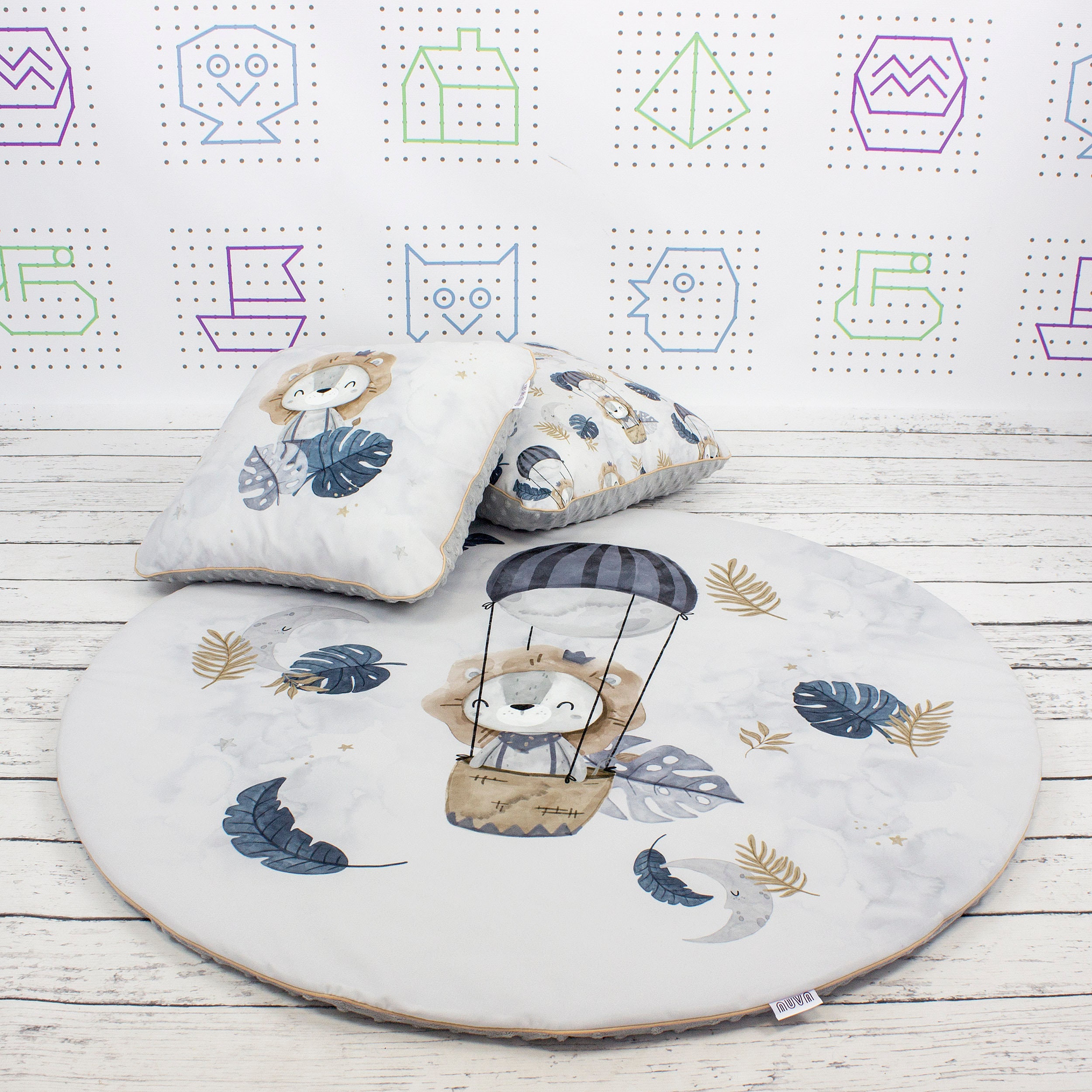 Lion Animals Baby Play Mat and Decorative Pillow Round Play - Etsy