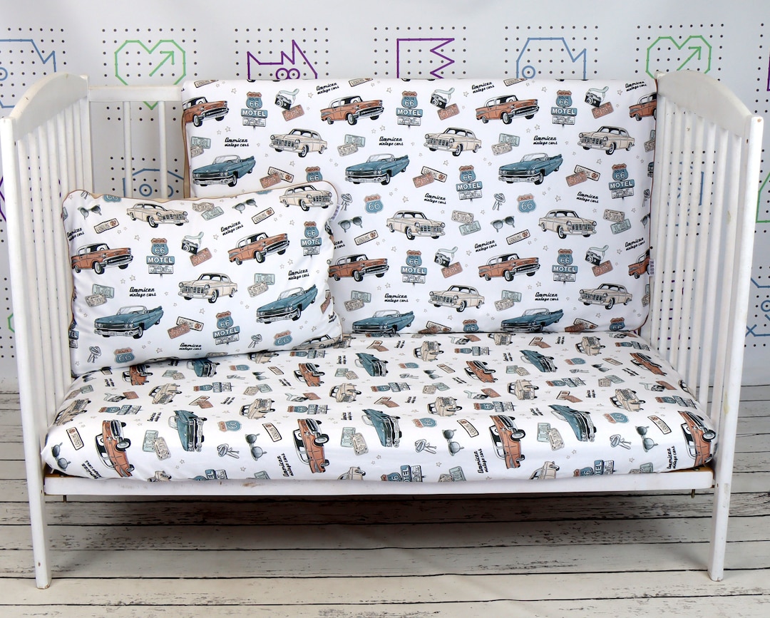 Vintage Car Organic Cotton Bed Sheet & Pillowcase: Route 66 Kids ...