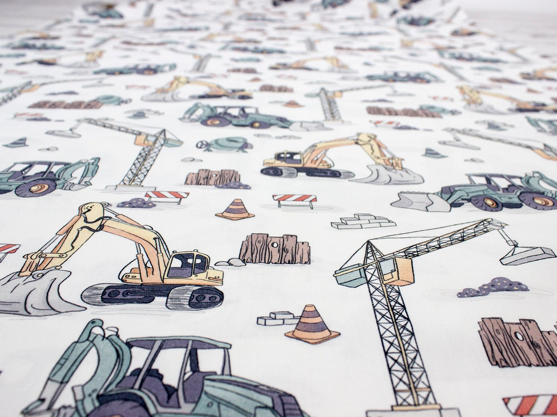 Construction Vehicle Cotton Fabric: Trucks, Diggers Print - Etsy