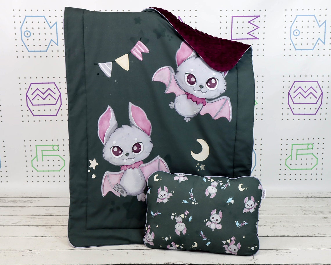 Dark Bats Baby Bedding Set – Cotton & Minky Blanket With Crib Pillow - Etsy