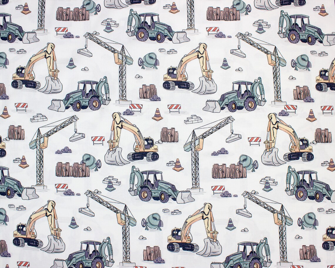 Construction Vehicle Cotton Fabric: Trucks, Diggers Print - Etsy