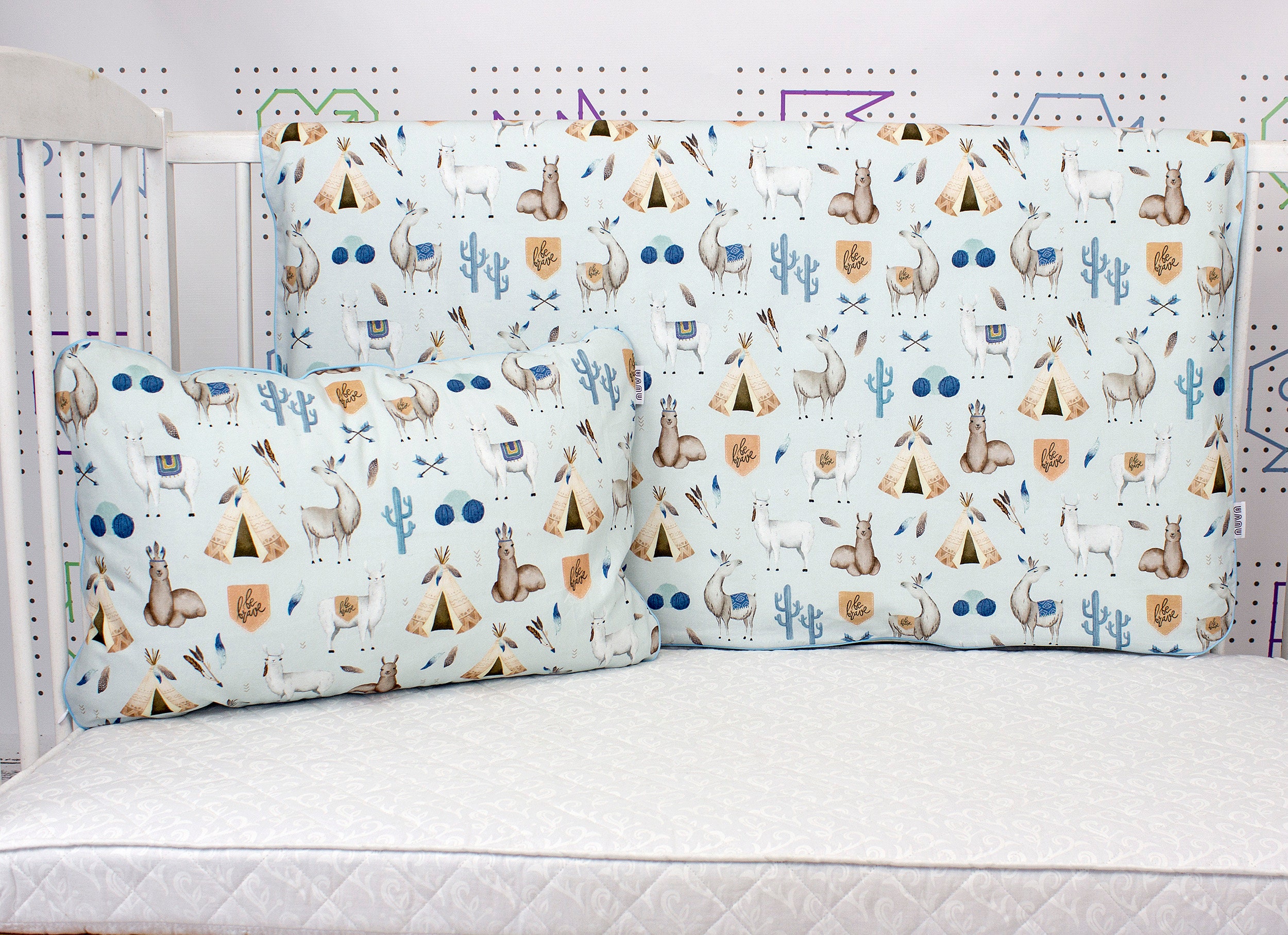 Blue Be Brave Llama Kids and Baby Bedding Set Soft Cotton | Etsy