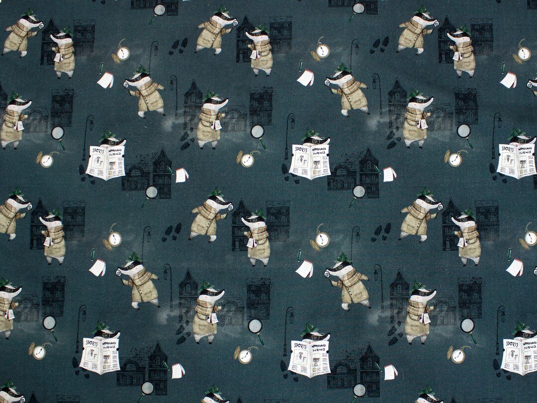 Navy Detective Badger Cotton Fabric Sherlock Holmes Modern - Etsy