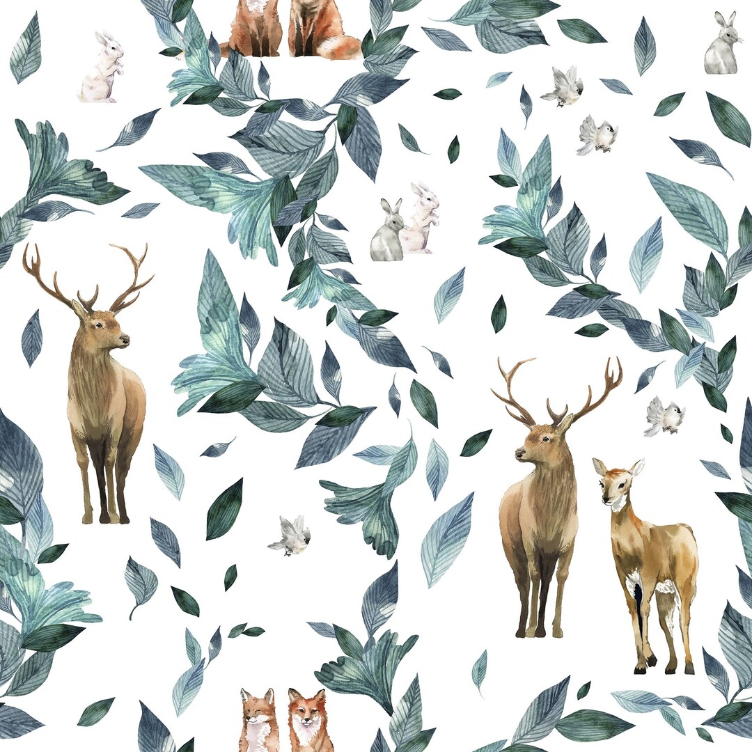 Deer Fabric Woodland Animals Cotton Fabric Forest Animals - Etsy