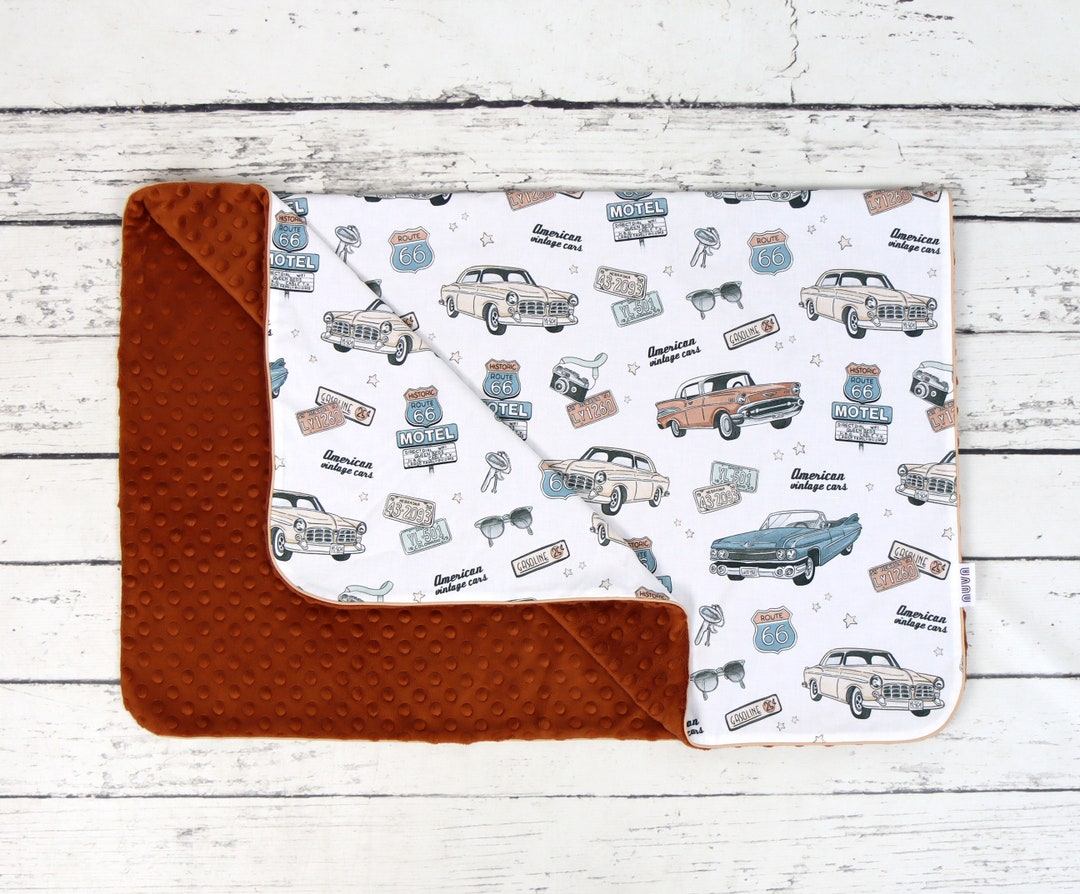 Vintage Car Minky Blanket: Route 66 Baby Blanket (57"x 78") - Etsy