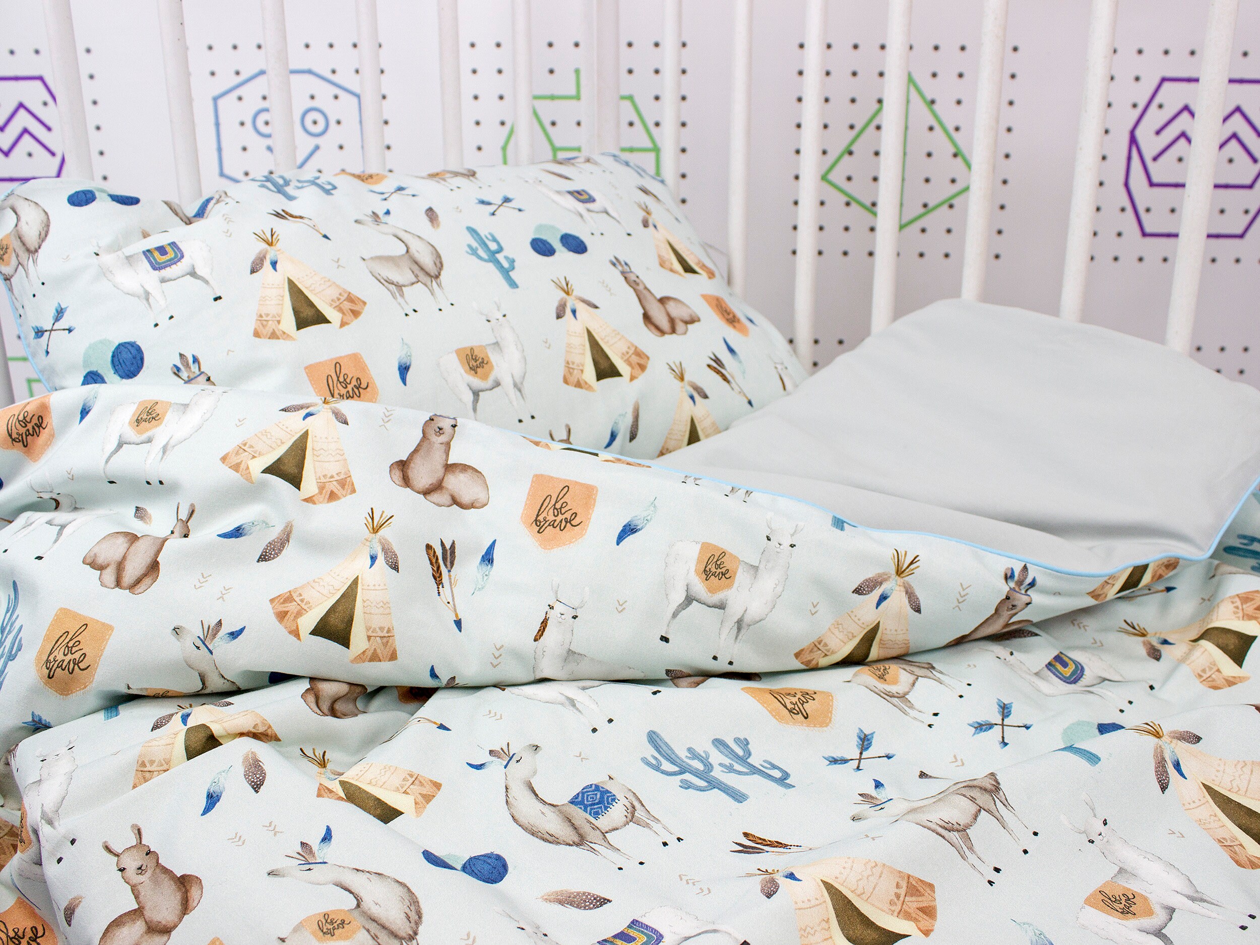 Blue Be Brave Llama Kids and Baby Bedding Set Soft Cotton | Etsy