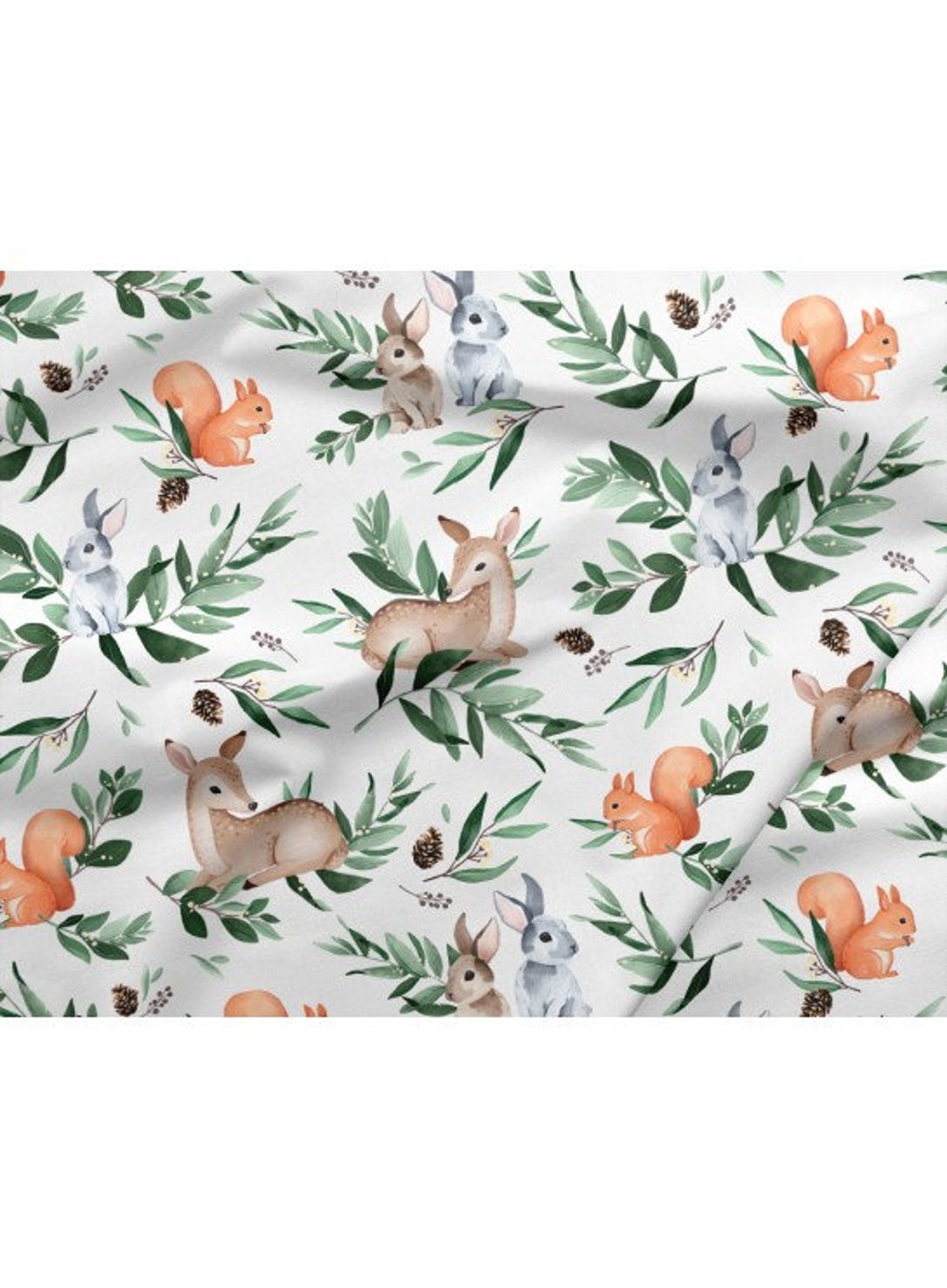 Woodland Animals Cotton Fabric, Forest Animals Roe, Hare Bunny ...