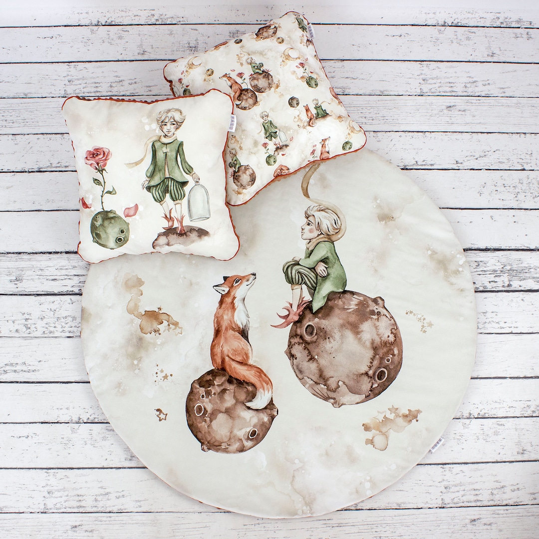 Watercolor Prince and Fox Baby Play Mat and Decorative Pillow, Round ...