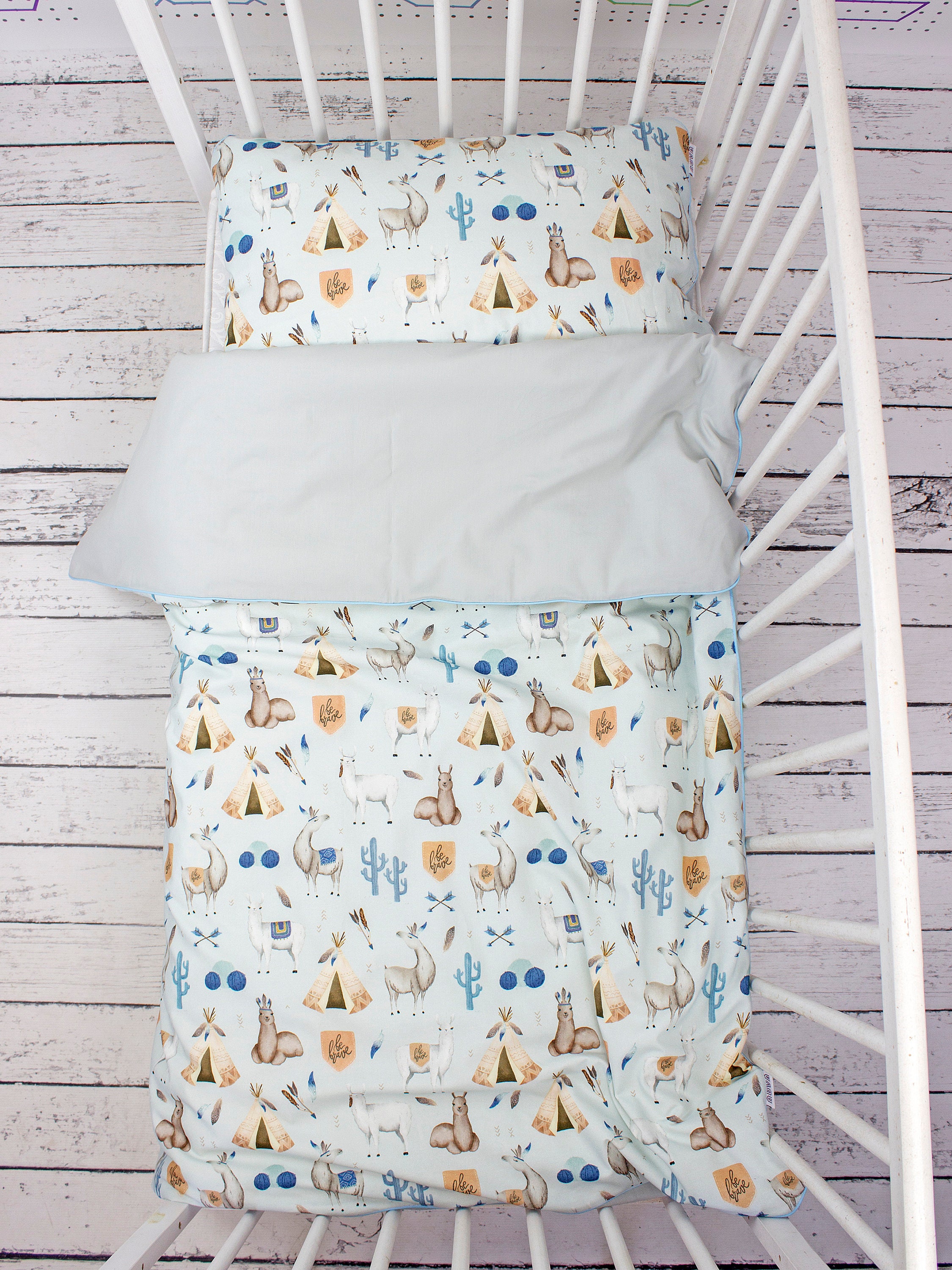 Blue Be Brave Llama Kids and Baby Bedding Set Soft Cotton - Etsy