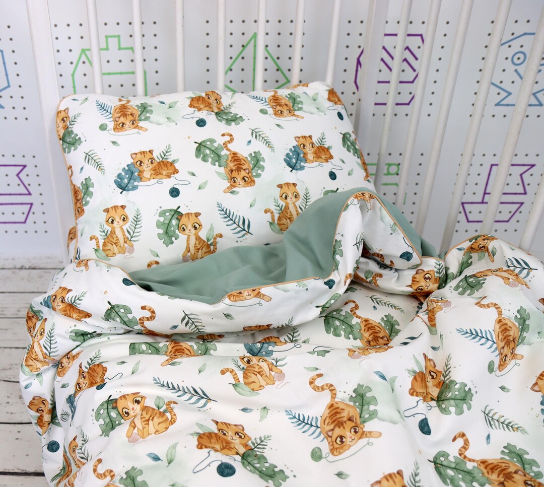 Cute Cat Kids and Baby Bedding Set, Kittens Soft Cotton Nursery Duvet ...