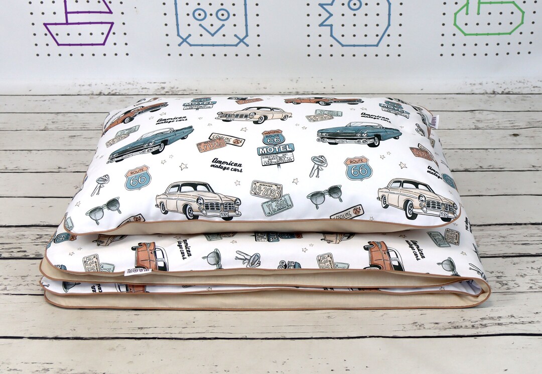 Vintage Car Kids Bedding Set: Route 66 Cotton Duvet Cover - Etsy