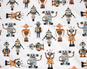 Robots Fabric Robot Line-up on White by Cecca Robot Sci-fi Retro ...